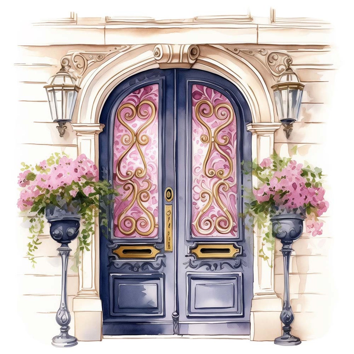 10 Cute Paris Doors Watercolor Clipart Graphics Bundle Printable PNG ...