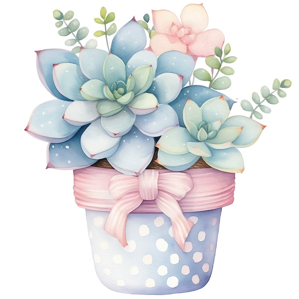 10 Pastel Succulents Watercolor Clipart Graphics - Digital Download PNG ...