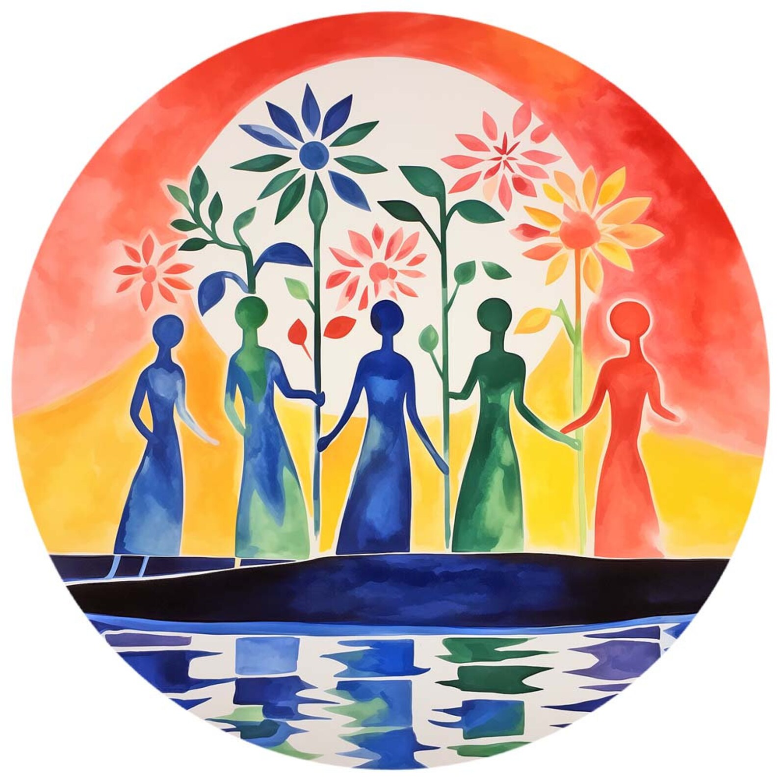10 Matisse Inspired Summer Solstice Watercolor Circle Clipart - PNG ...