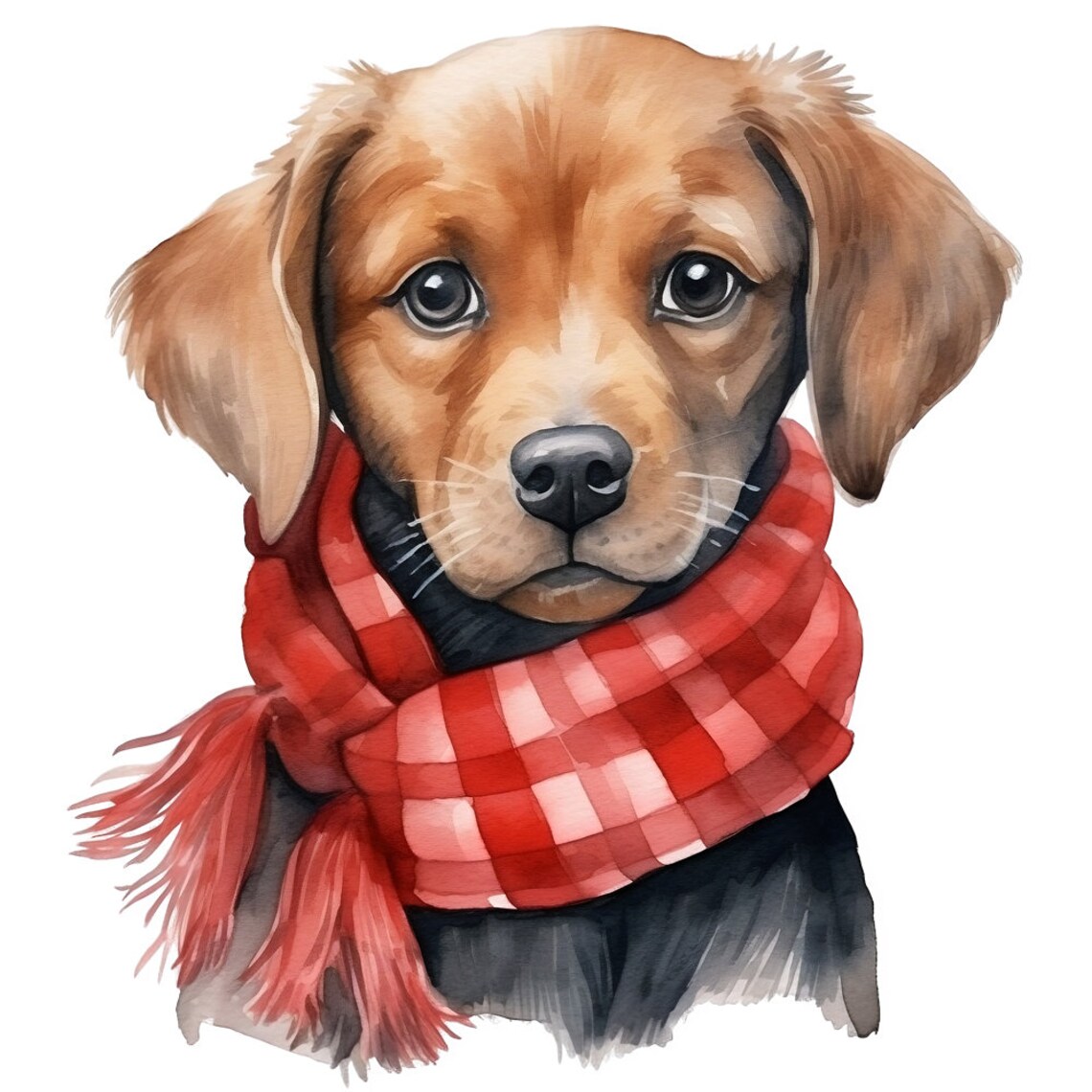 10 Watercolor Winter Pups With Scarf Graphics - Digital Download PNG ...