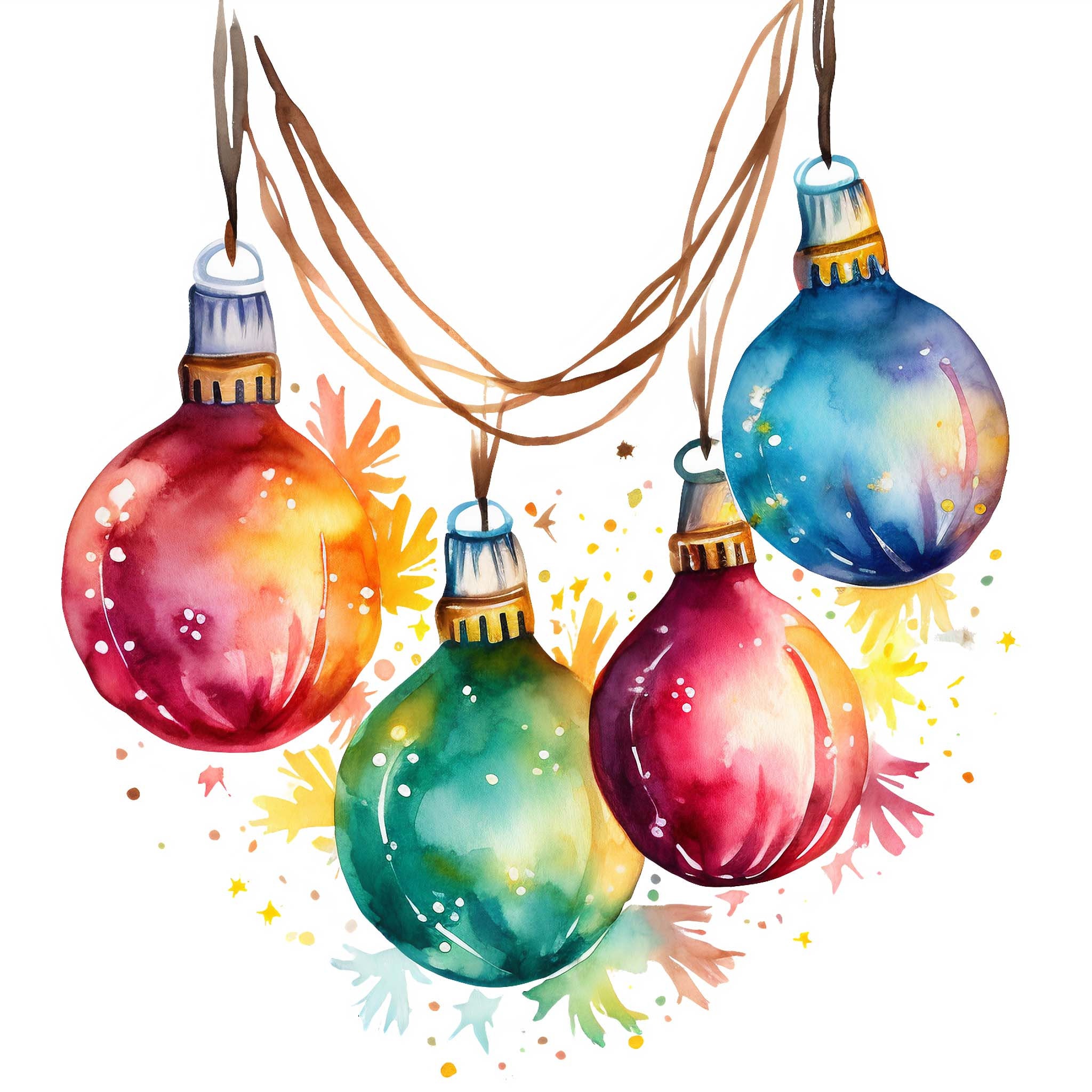 10 Watercolor Christmas String Lights Clipart – Printable PNG Files ...