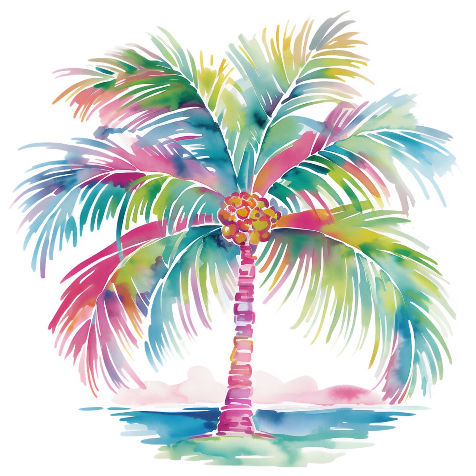 10 Preppy Palm Trees Watercolor Clipart Graphics Printable PNG Files ...