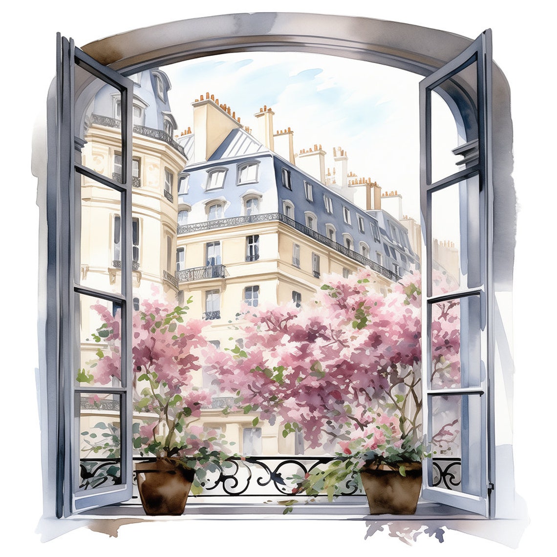 6 Watercolor Paris Window View Clipart Graphics - Digital Download PNG ...