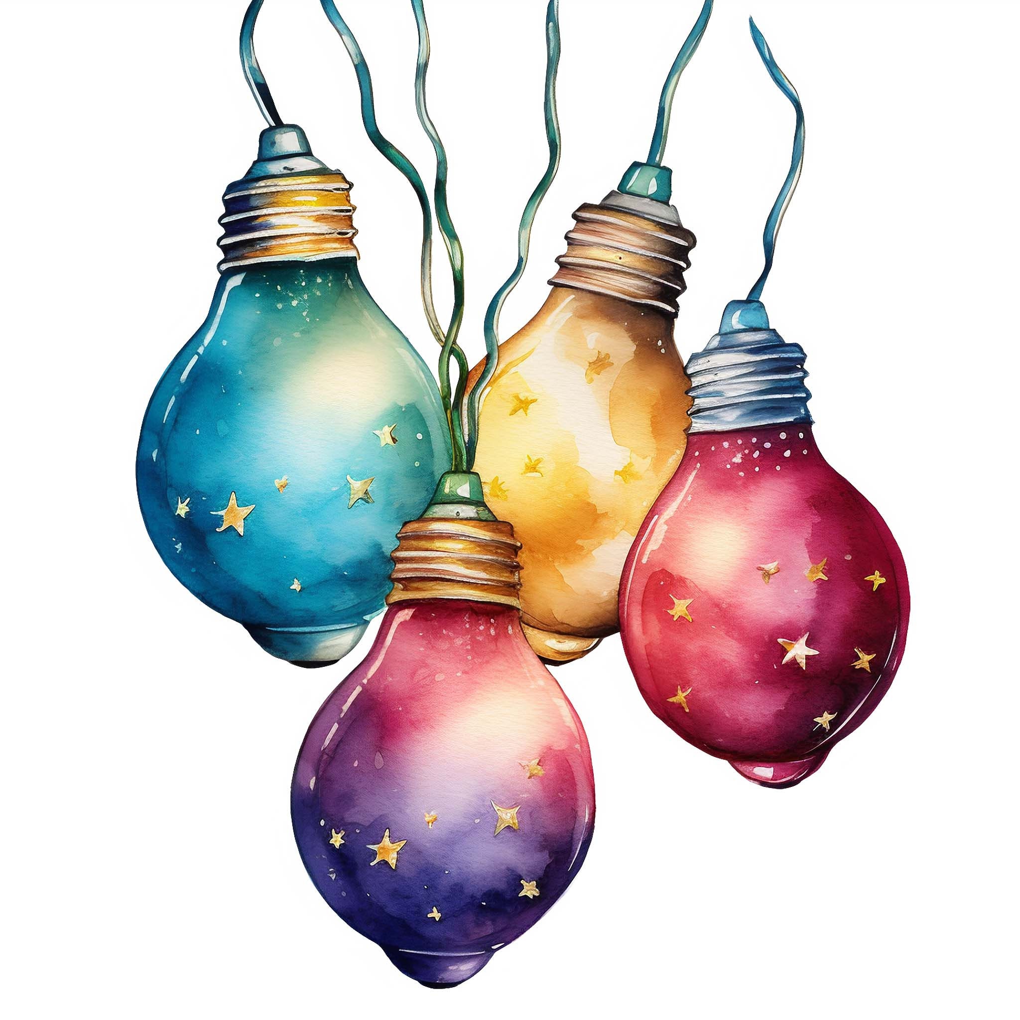 10 Christmas String Bulb Lights Watercolor Clipart Graphics Printable ...