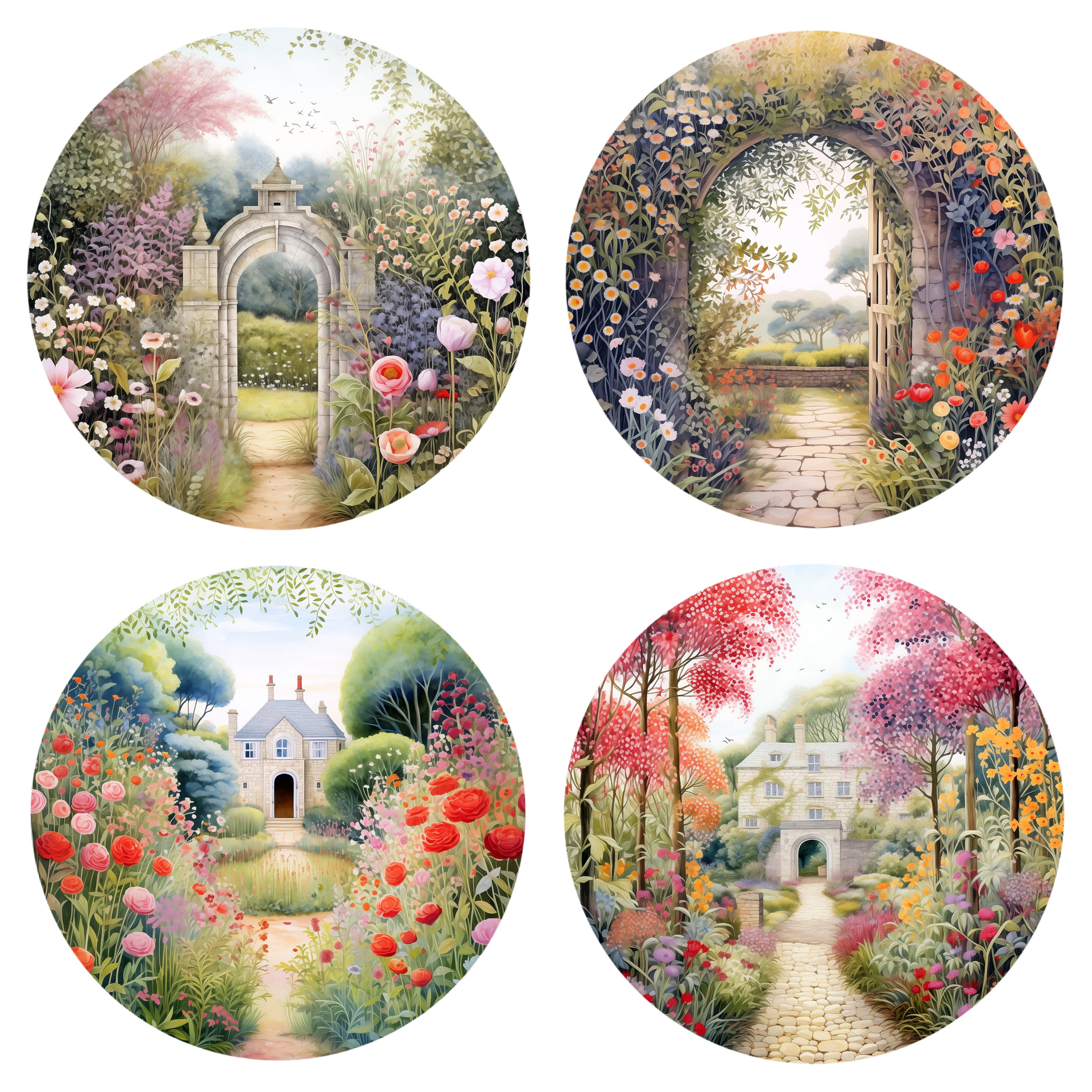 10 Watercolor Secret Garden Clipart Circle Graphics - Printable PNG ...