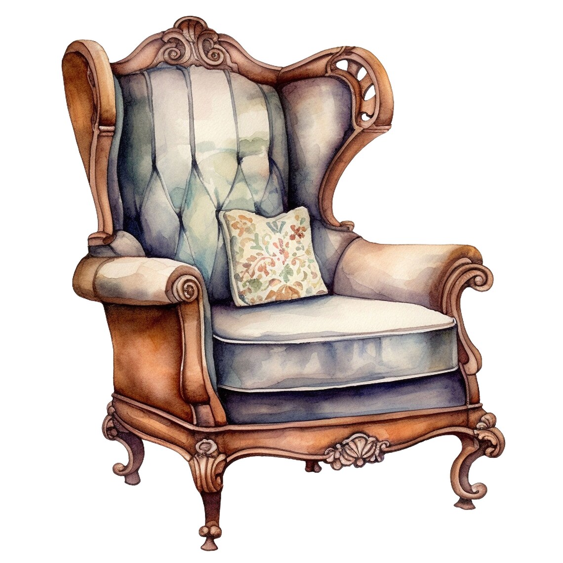 10 Watercolor Antique Arm Chair Furniture Clipart - Digital Download ...