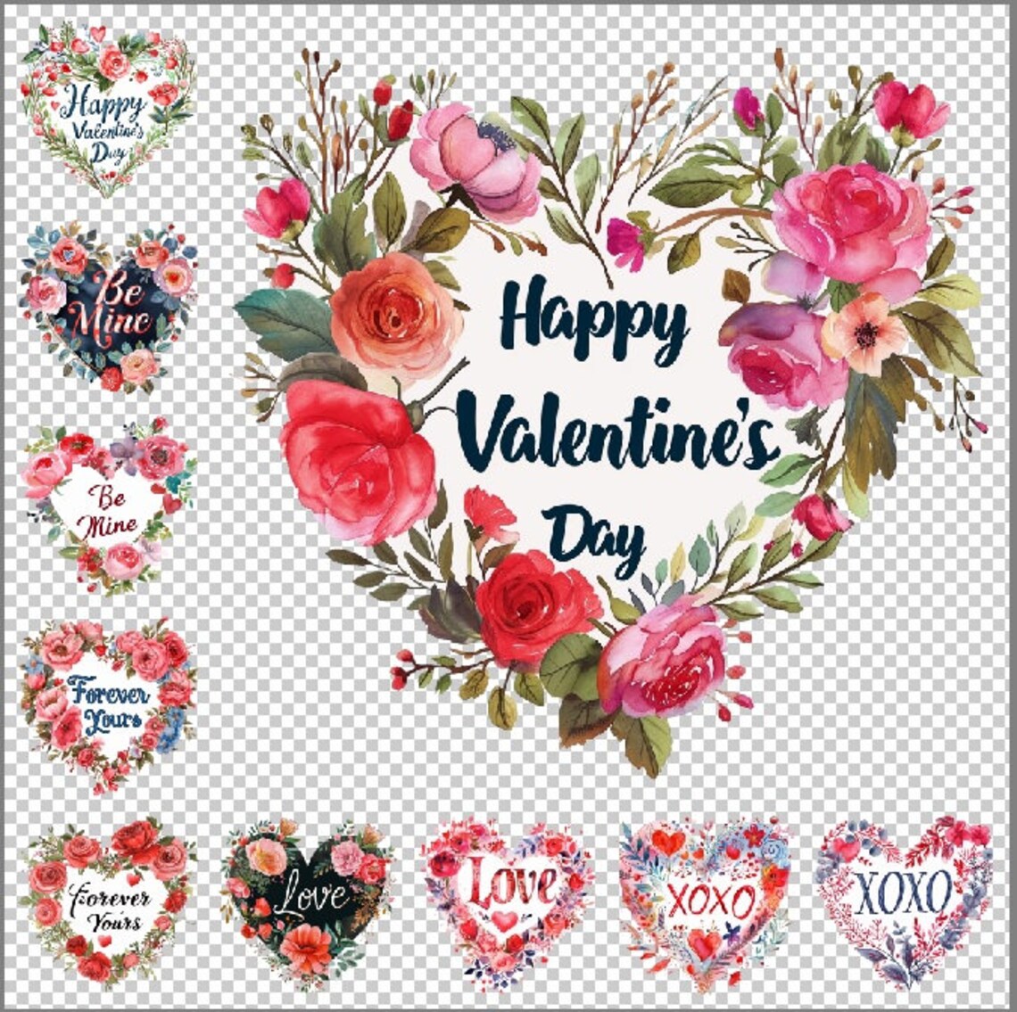 10 Watercolor Valentine's Day Hearts Clipart Graphics PNG Files for ...