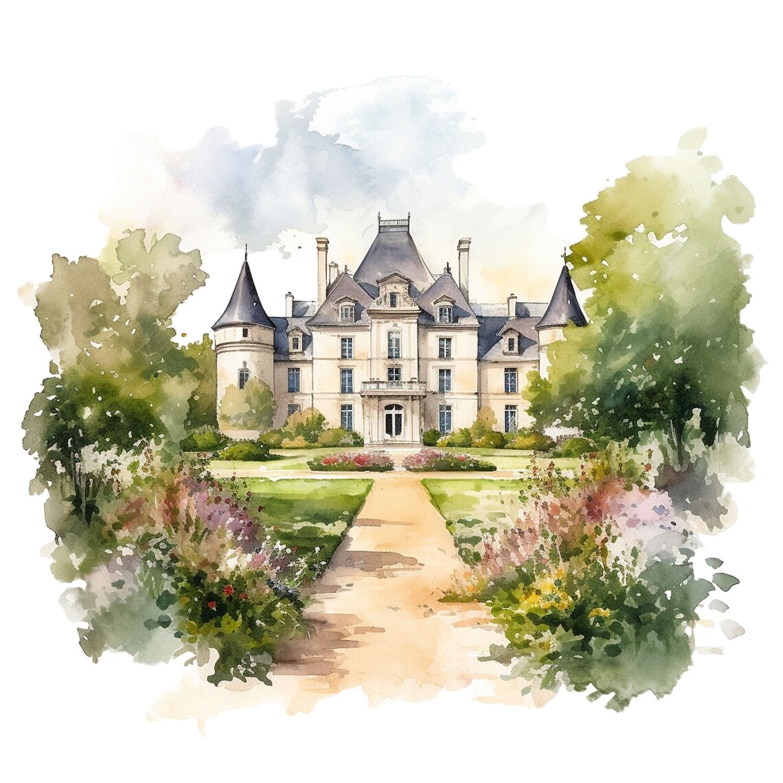 12 Watercolor French Chateau Clipart Digital Download - Etsy