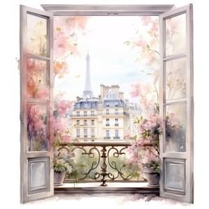 10 Paris Window View Vol. 2 Watercolor Clipart Graphics - Printable PNG ...