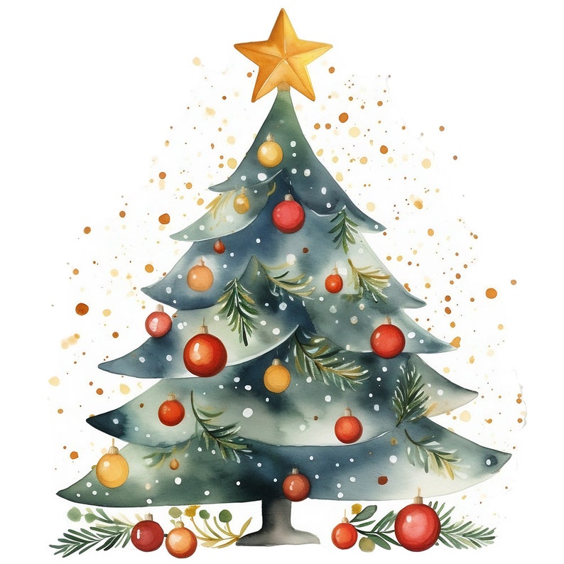 10 Scandi Christmas Trees Watercolor Clipart Graphics Printable PNG ...