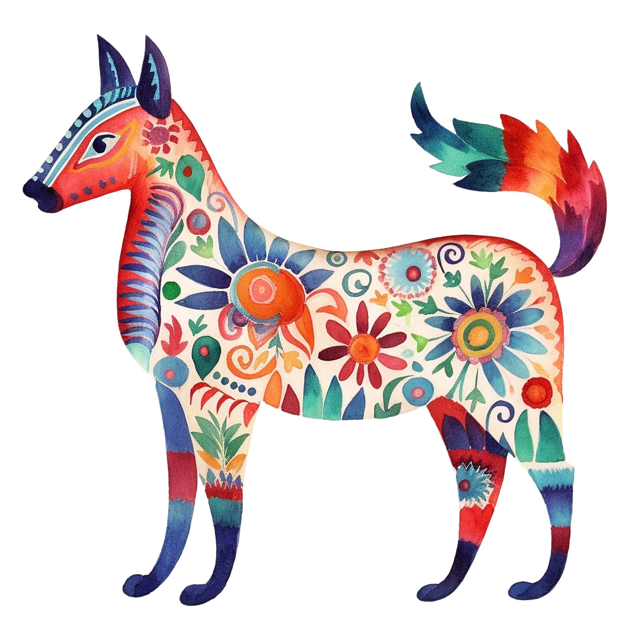 16 Watercolor Mexican Folk Art Fantasy Animals Clipart Digital Download ...