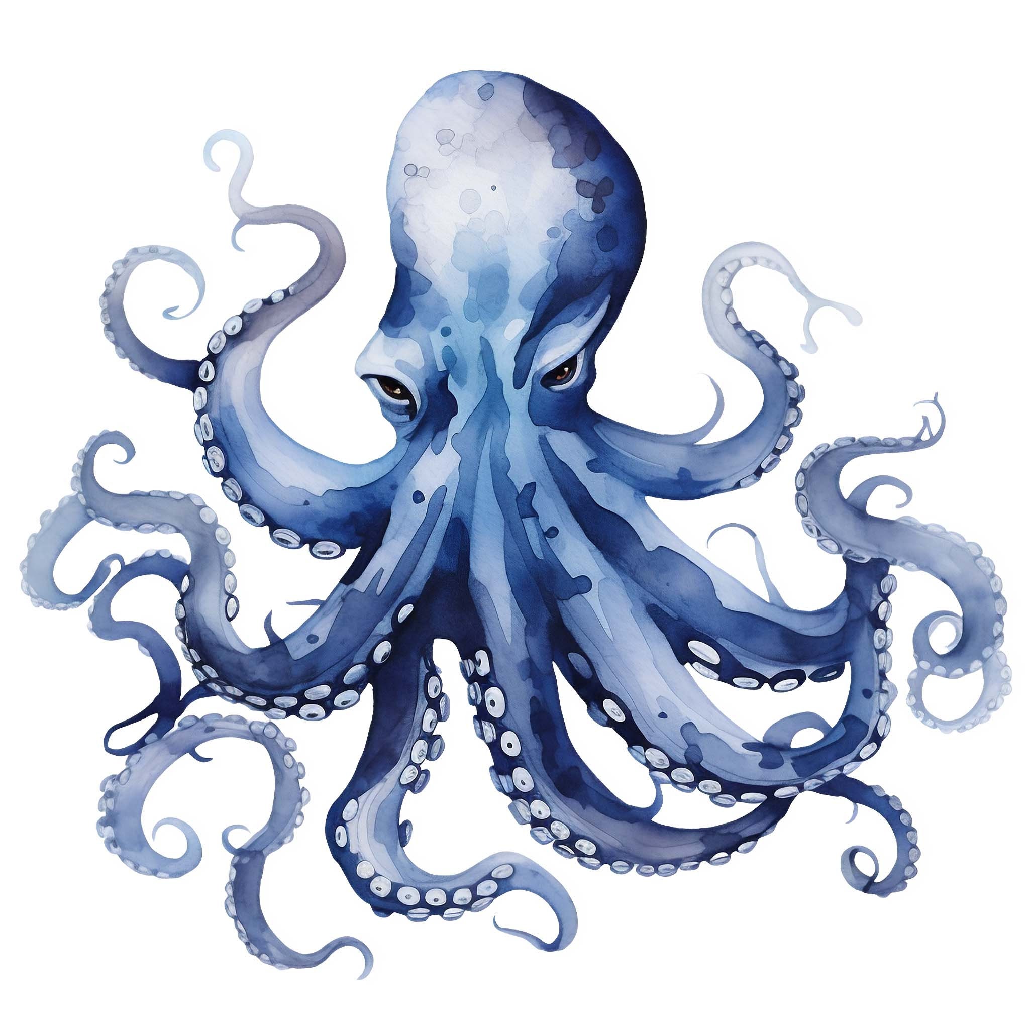 10 Indigo Blue Sea Creatures Watercolor Clipart Graphics Printable PNG ...