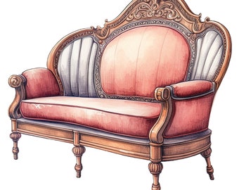 10 Watercolor Antique Sofa Furniture Clipart Digital Download PNG Files ...