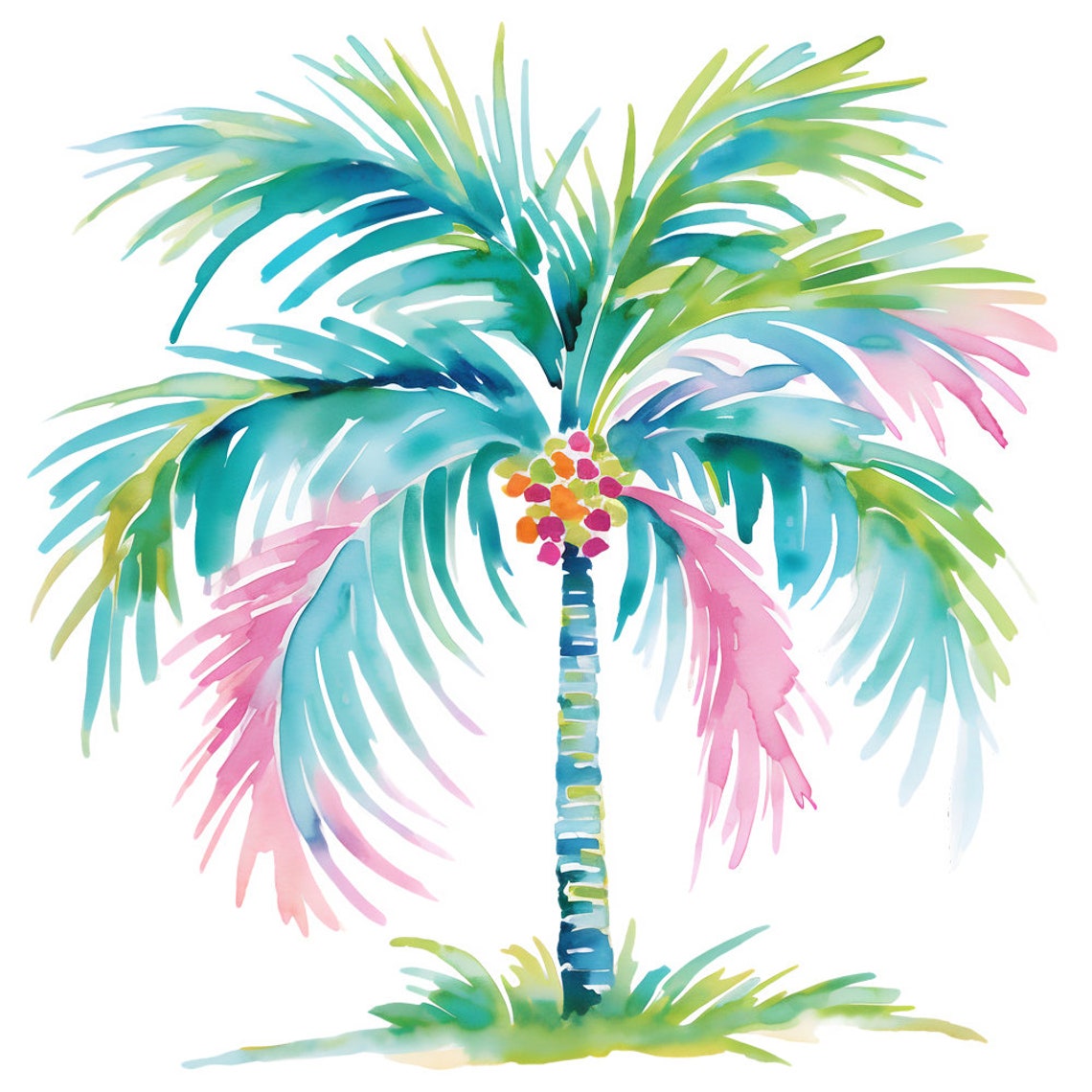 10 Preppy Palm Trees Watercolor Clipart Graphics Printable PNG Files ...