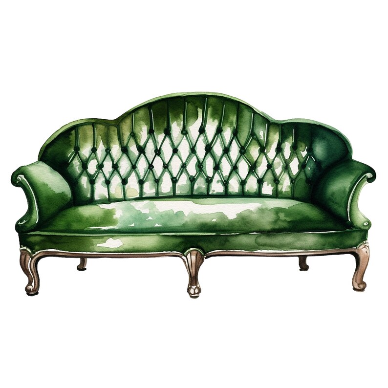 10 Watercolor Antique Sofa Furniture Clipart - Digital Download PNG ...