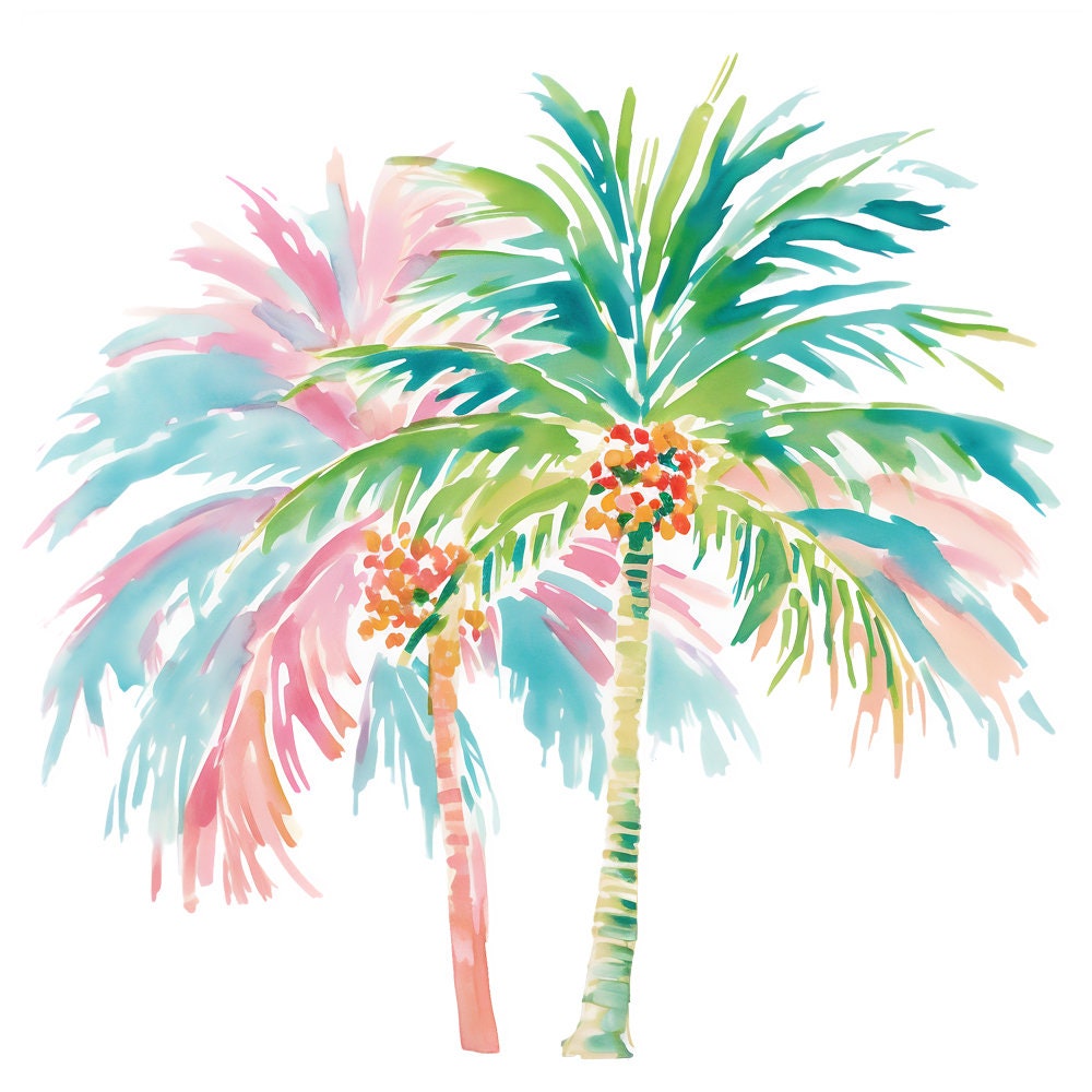 10 Preppy Palm Trees Watercolor Clipart Graphics Printable PNG Files ...