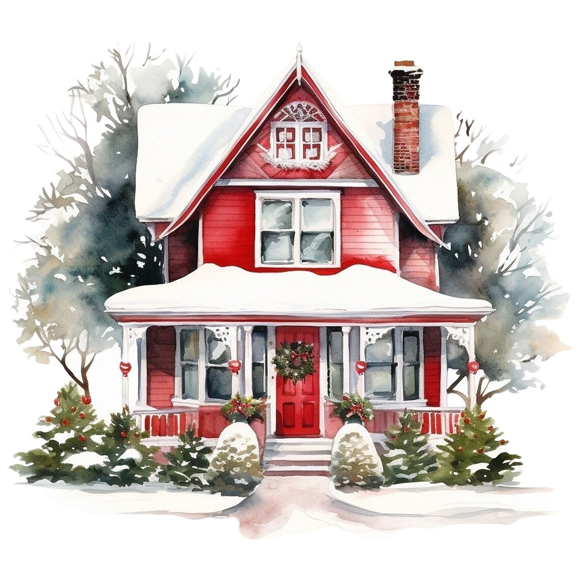 10 Watercolor Winter Holiday Houses Clipart Graphics - Printable PNG ...