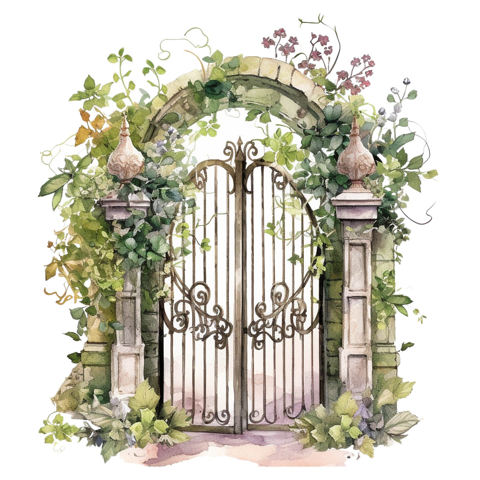 10 Cottagecore Garden Gate Watercolor Clipart Digital Download PNG ...