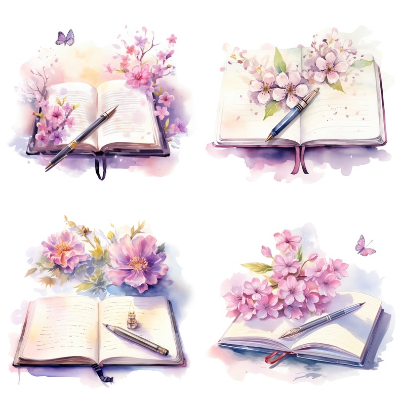 16 Watercolor Spring Journal Clipart Bundle Digital PNG Files ...