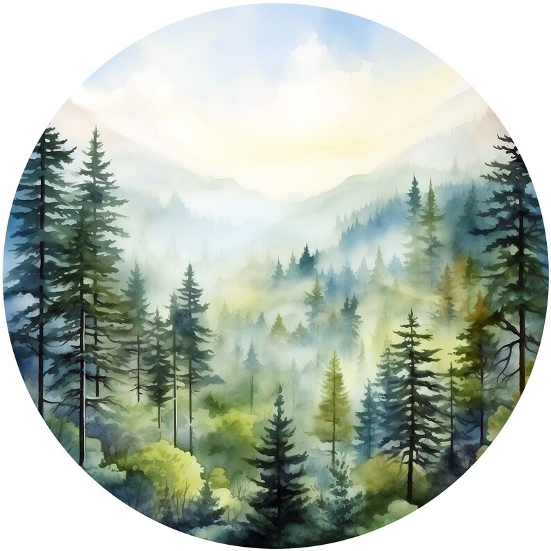 10 Watercolor Misty Forest Scenery Clipart Graphics Printable PNG Files ...