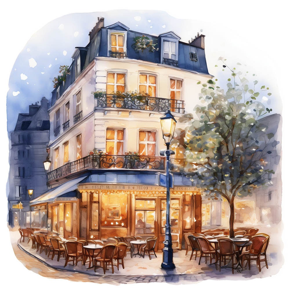 6 Watercolor Paris Evening Cafe Clipart Graphics Digital Download PNG ...