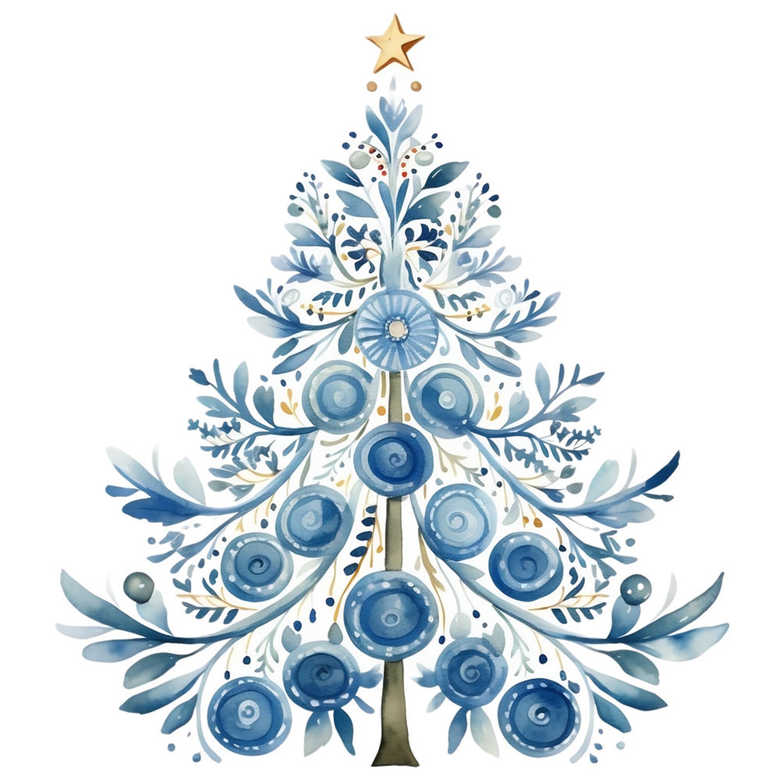 10 Scandi Christmas Trees Watercolor Clipart Graphics Printable PNG ...