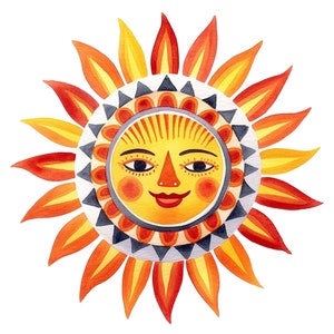 14 Watercolor Mexican Folk Art Sun Clipart - Digital Download PNG Files ...