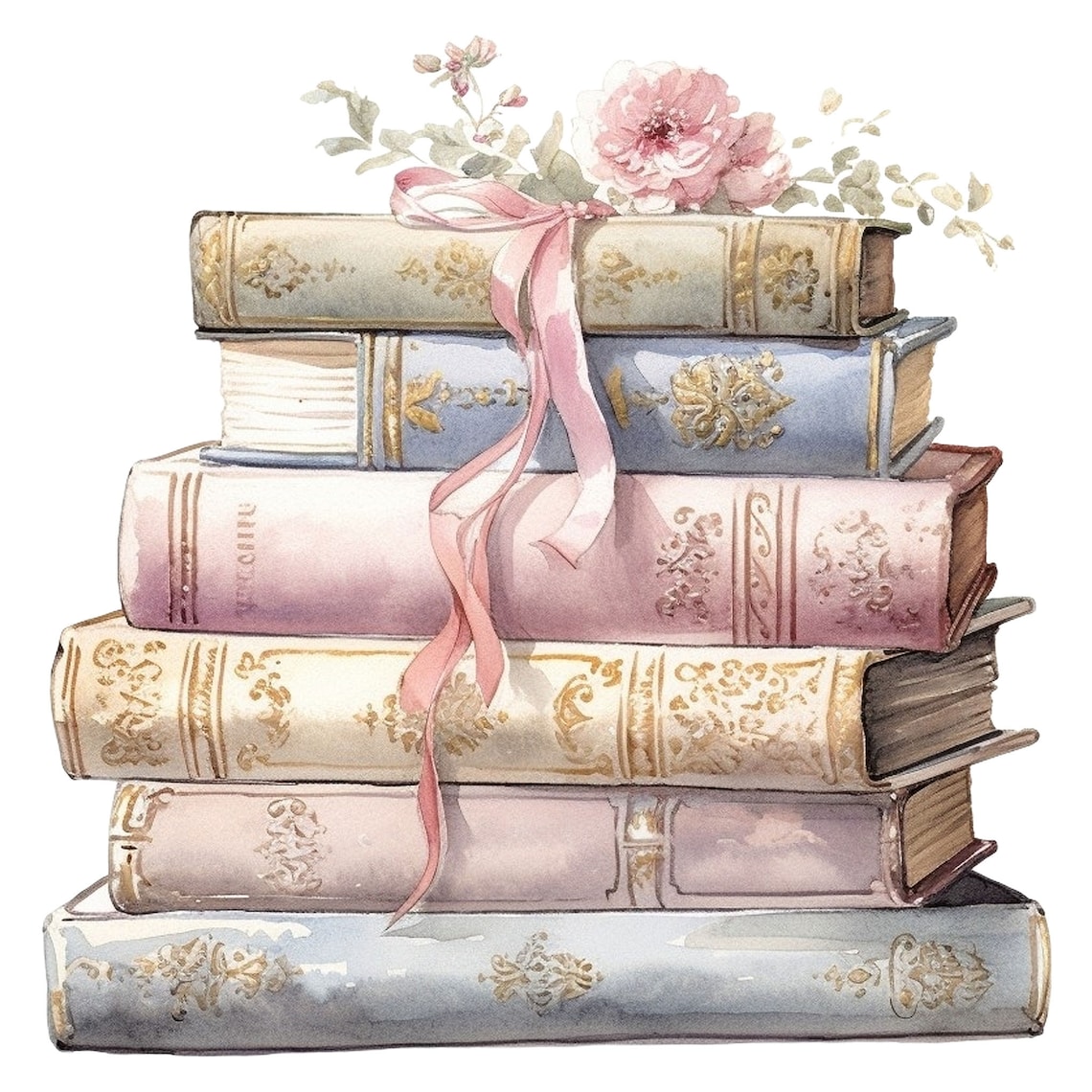 16 Pastel Cottage Shabby Chic Books Watercolor Clipart - Etsy