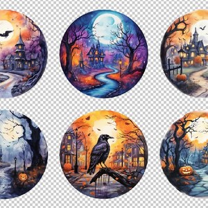 10 Watercolor Halloween Clipart Circle Graphics Bundle - Printable PNG ...