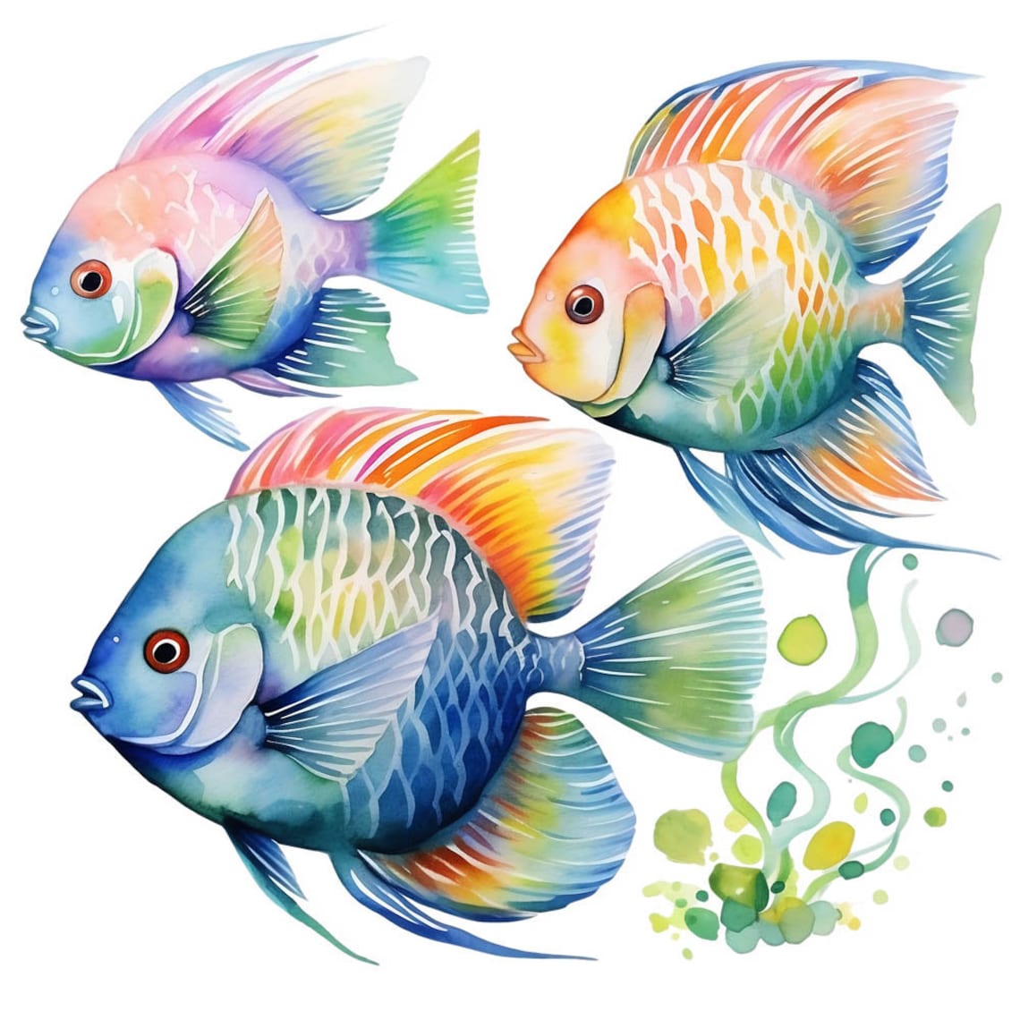 10 Watercolor Tropical Fish Clipart Graphics Printable PNG Files for ...