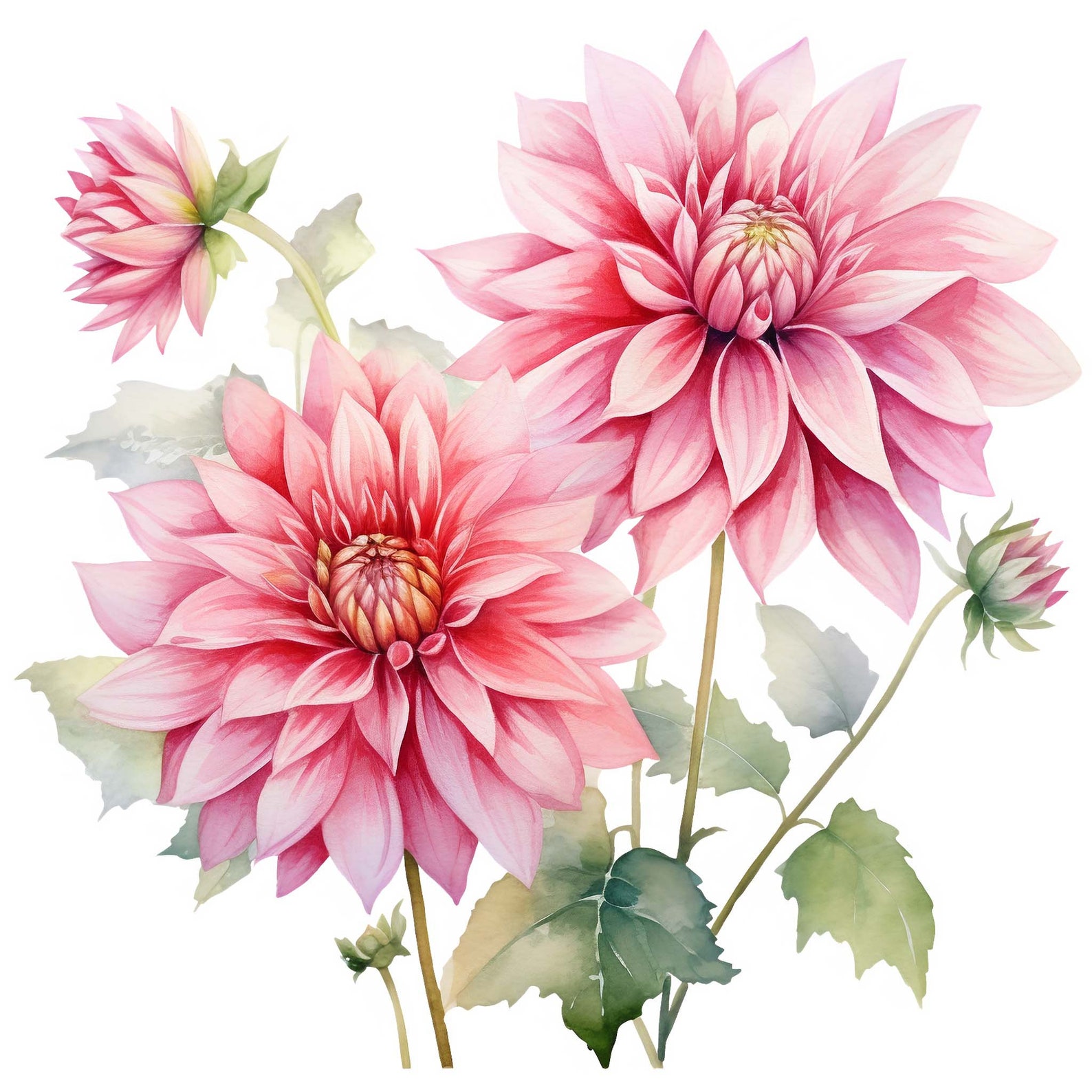 10 Watercolor Dahlia Flowers Clipart Graphics – Printable PNG Files ...