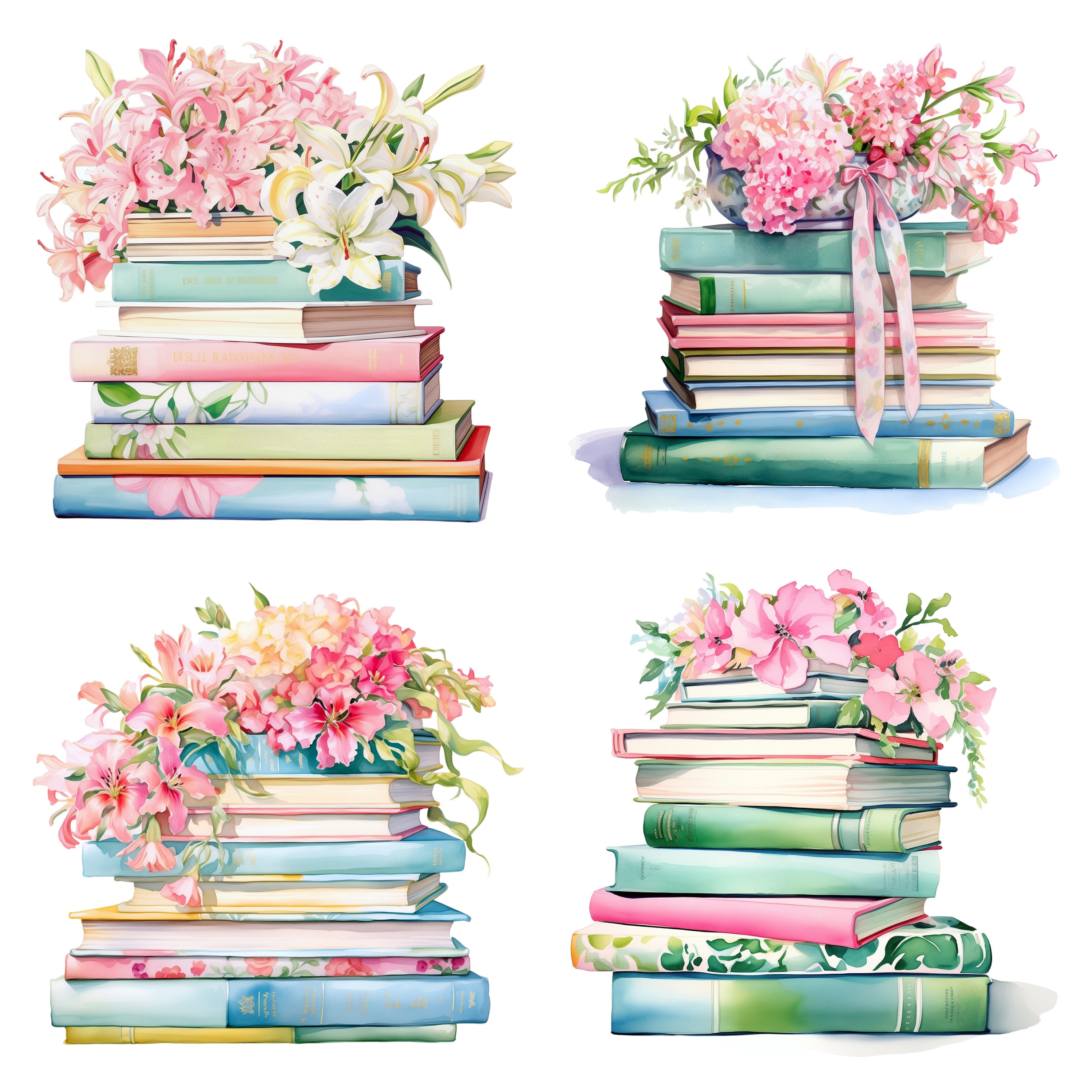 12 Watercolor Preppy Books Clipart Graphics Printable PNG Files for ...
