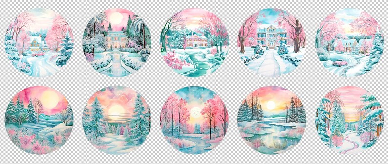 10 Watercolor Preppy Winter Clipart Circle Graphics - Printable PNG ...