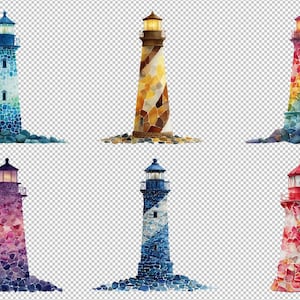 6 Watercolor Sea Glass Lighthouse Nautical Clipart Graphics - Printable ...