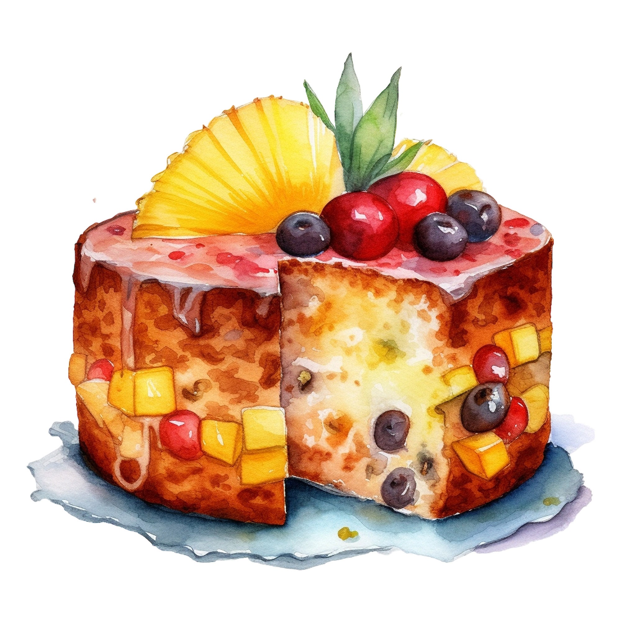 10 Watercolor Fruit Cakes and Pies Clipart Digital Download PNG Files ...