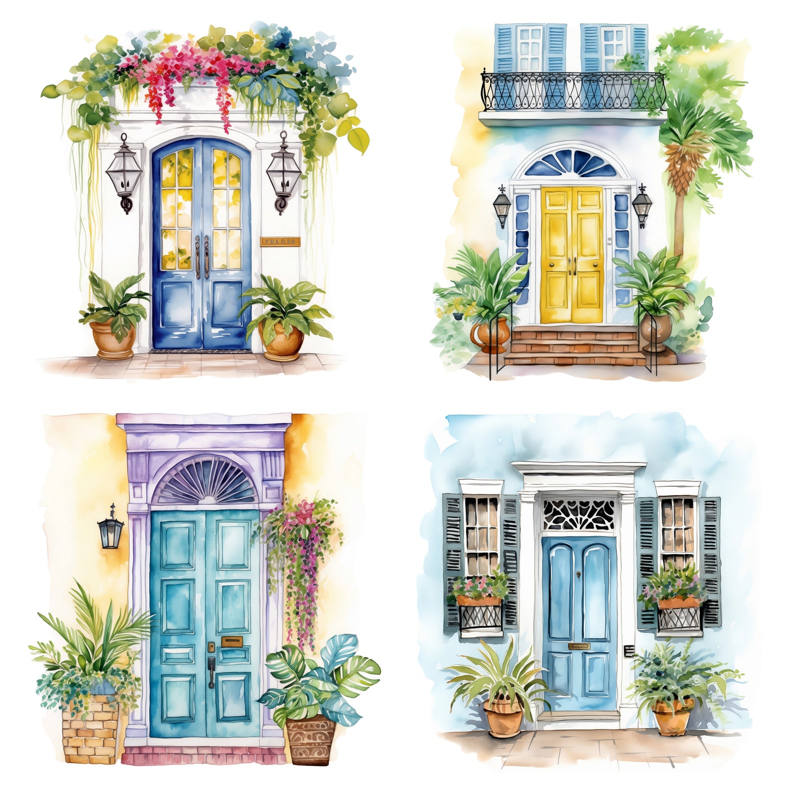 10 Watercolor Southern Charm Doors Clipart Graphics - Printable PNG ...