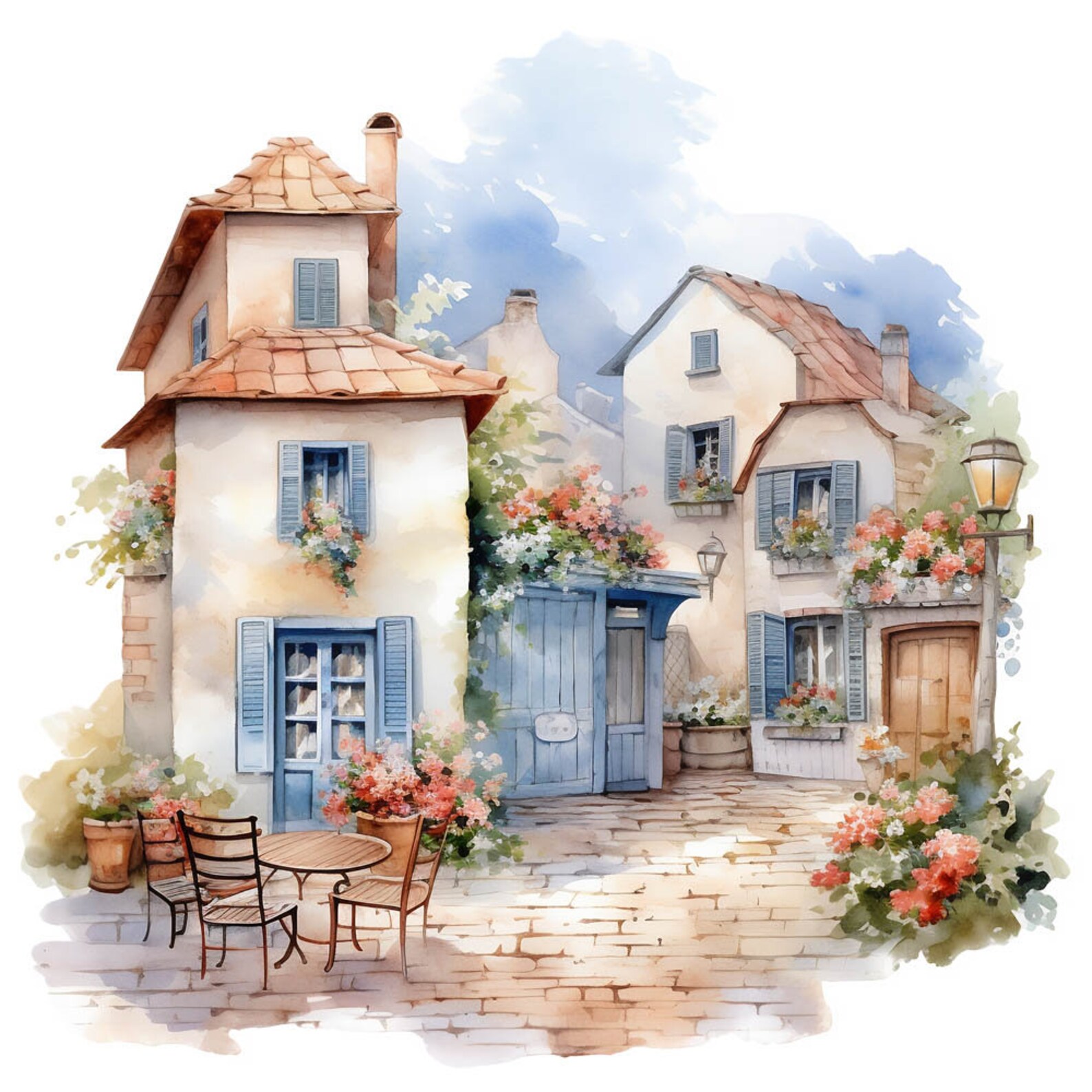 6 French Village Watercolor Clipart Graphics - Digital Download PNG ...