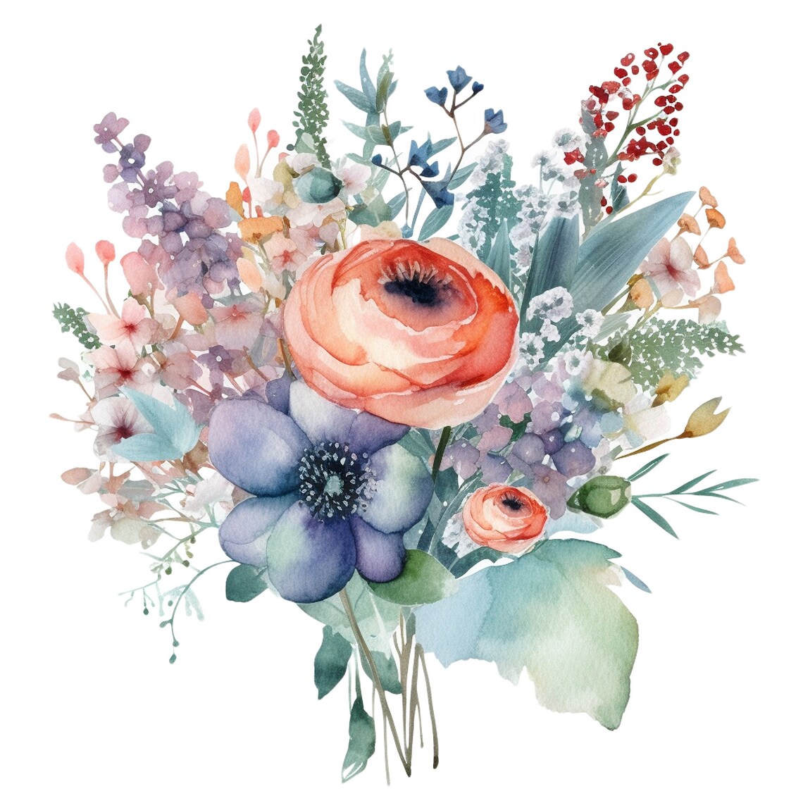 10 Watercolor Flower Bouquet Clipart Graphics Floral PNG - Etsy