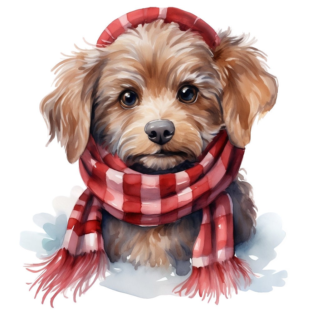 10 Watercolor Winter Pups With Scarf Graphics - Digital Download PNG ...