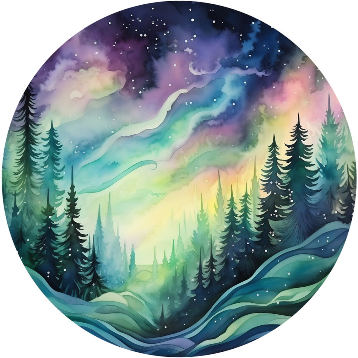 10 Abstract Aurora Borealis Watercolor Clipart Printable PNG - Etsy