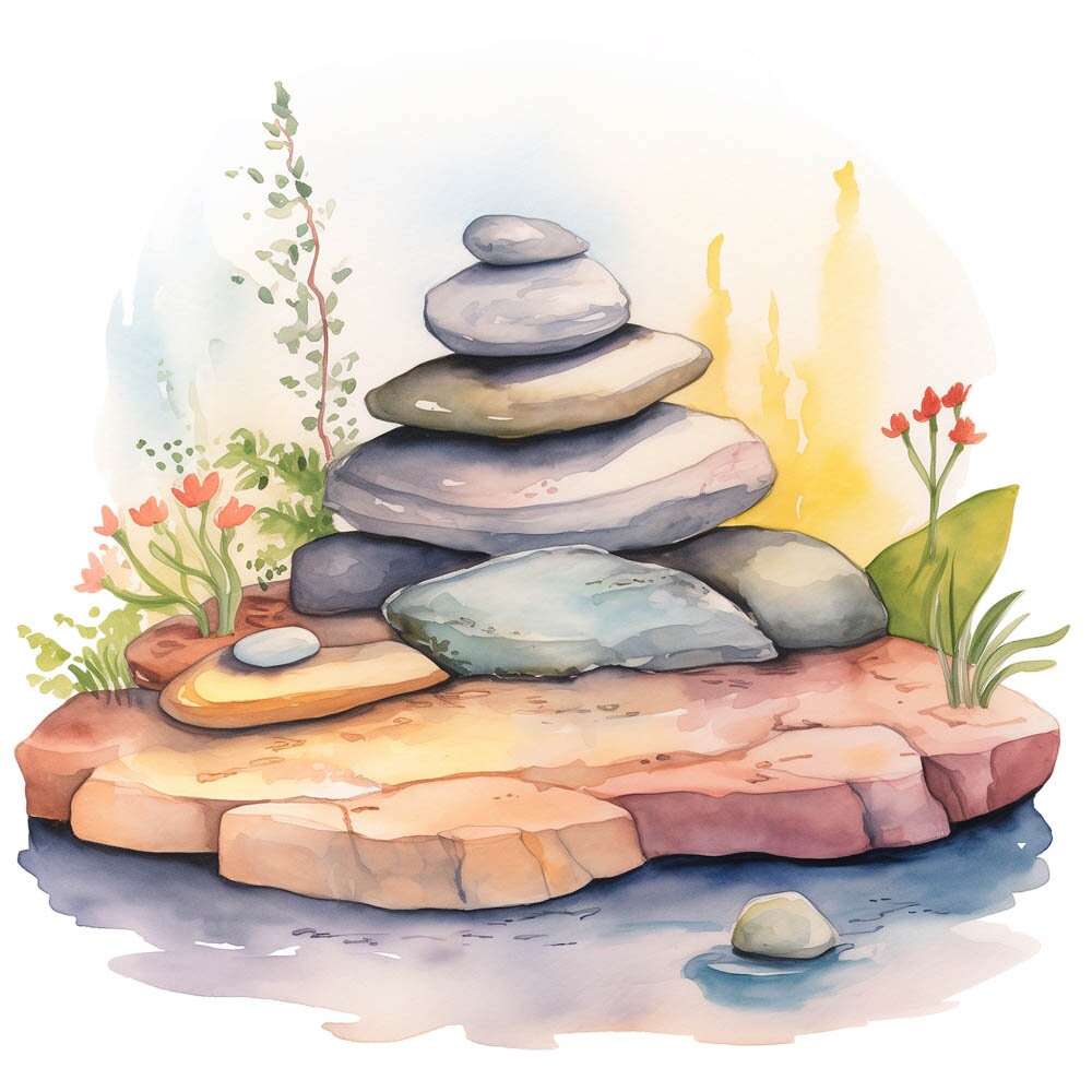 10 Watercolor Zen Rock Garden Clipart Graphics Printable PNG Files for ...