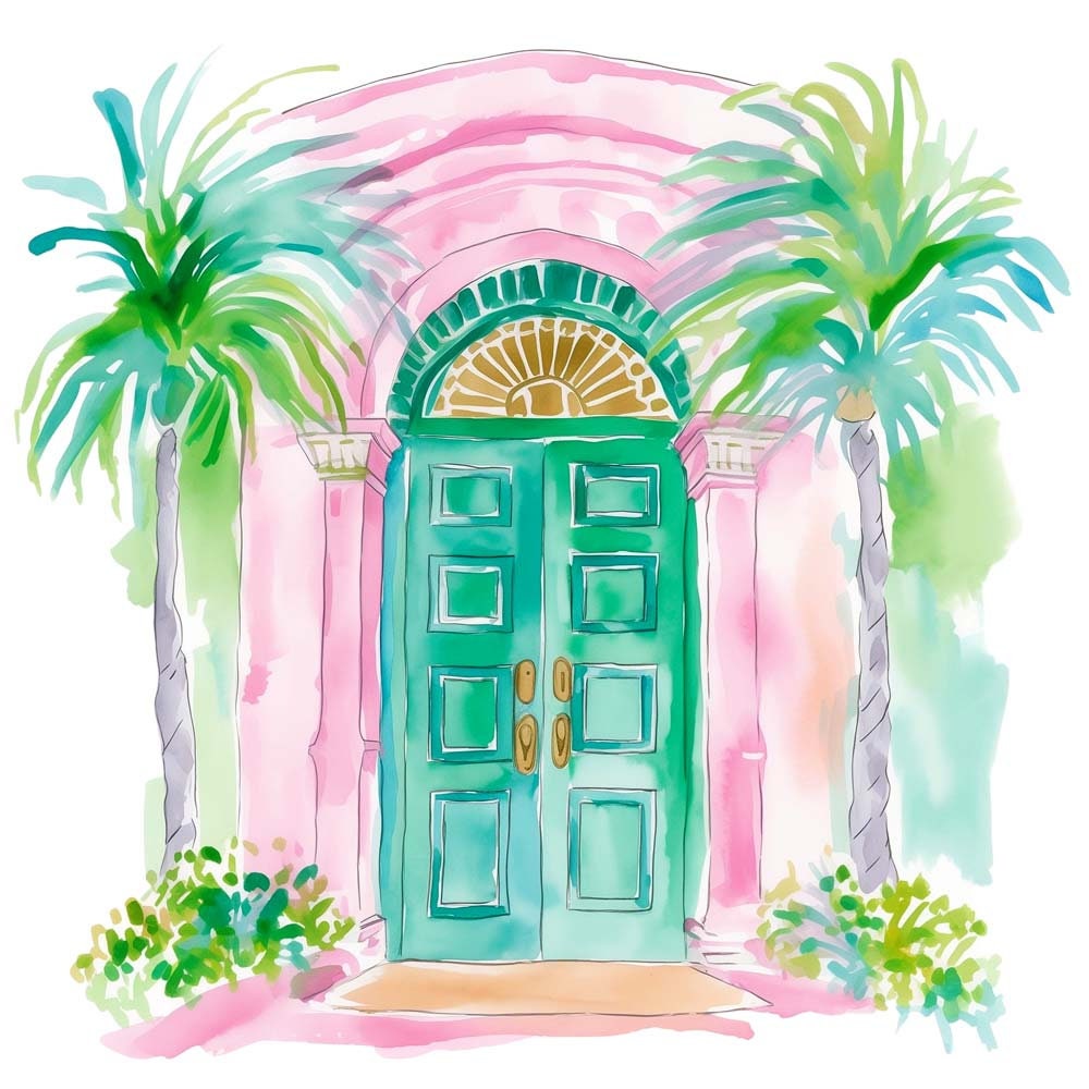 10 Preppy Palm Beach Doors Watercolor Clipart – PNG Graphics (digital ...