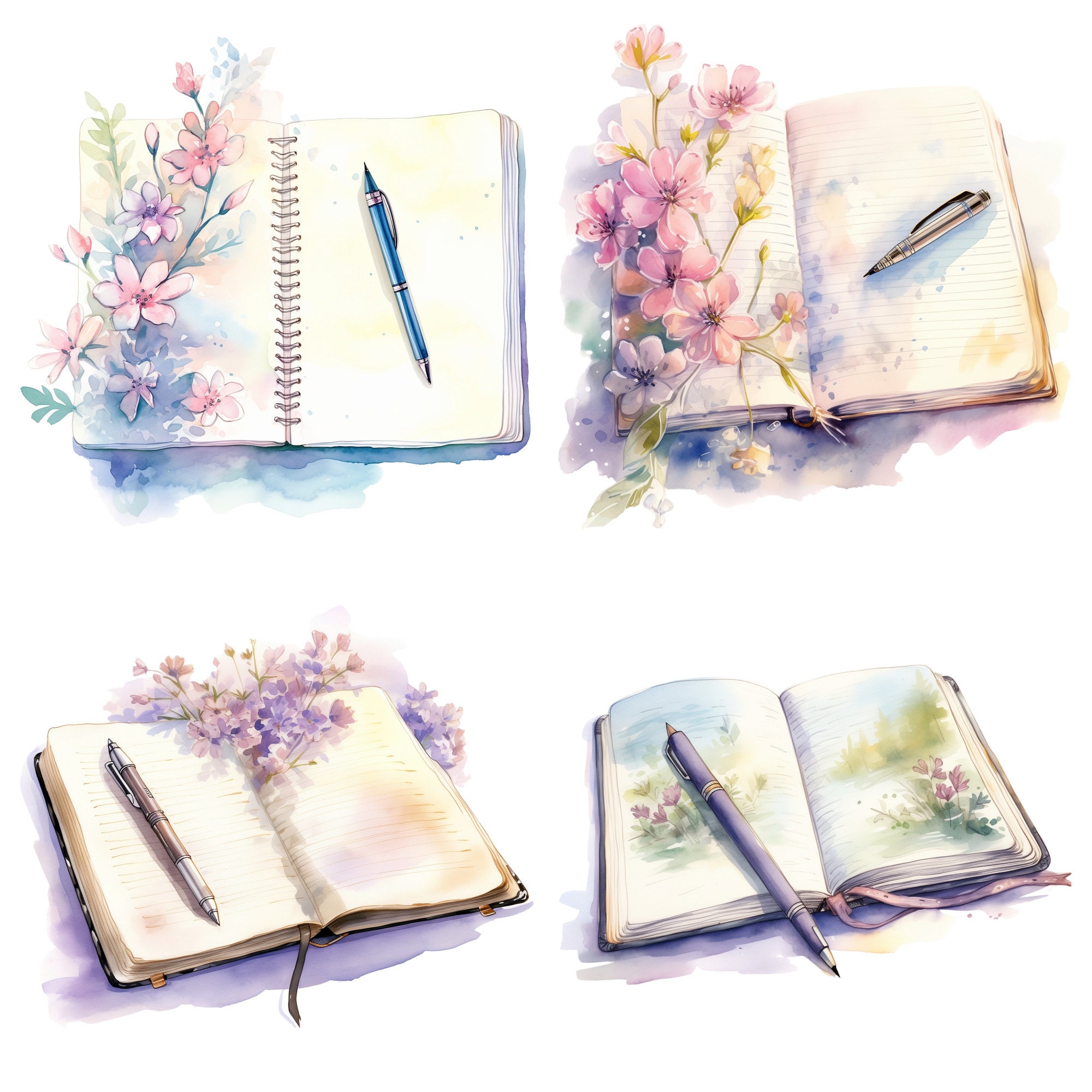 16 Watercolor Spring Journal Clipart Bundle Digital PNG Files ...
