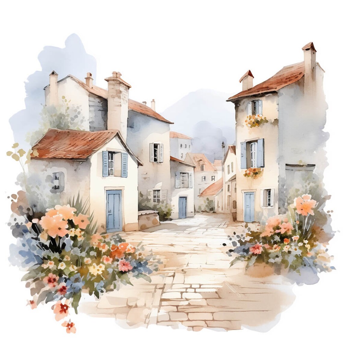 6 French Village Watercolor Clipart Graphics Digital Download PNG Files ...