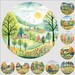 10 Folk Art Summer Landscape Watercolor Clipart Circle Graphics ...