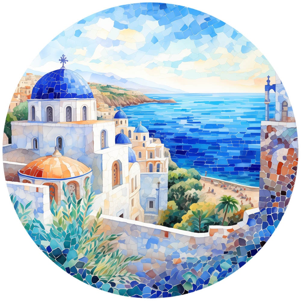 10 Watercolor Mosaic Mediterranean Scenery Clipart Circle Graphics ...