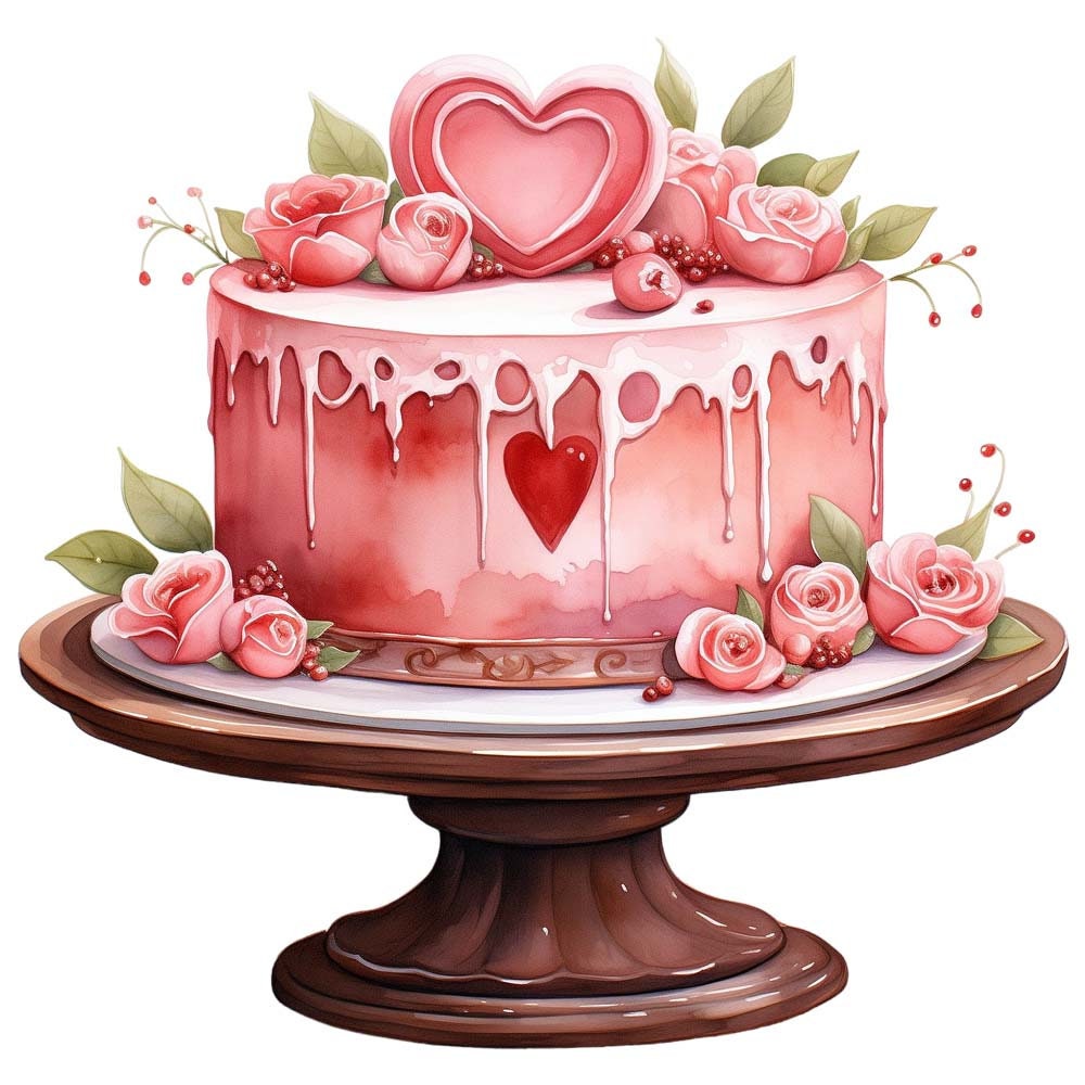 10 Valentine's Day Cake Watercolor Clipart Graphics Printable PNG Files ...