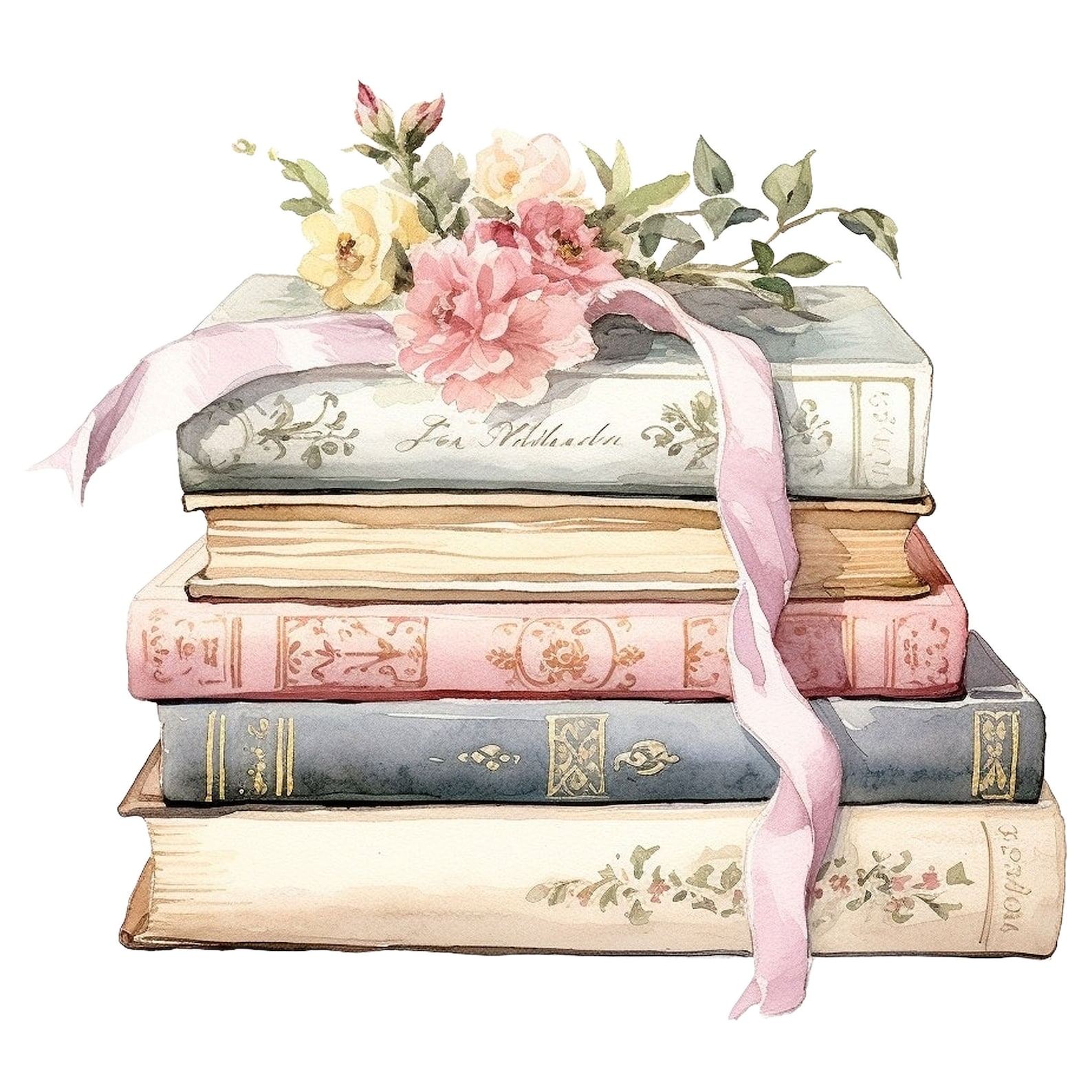 16 Pastel Cottage Shabby Chic Books Watercolor Clipart - Etsy