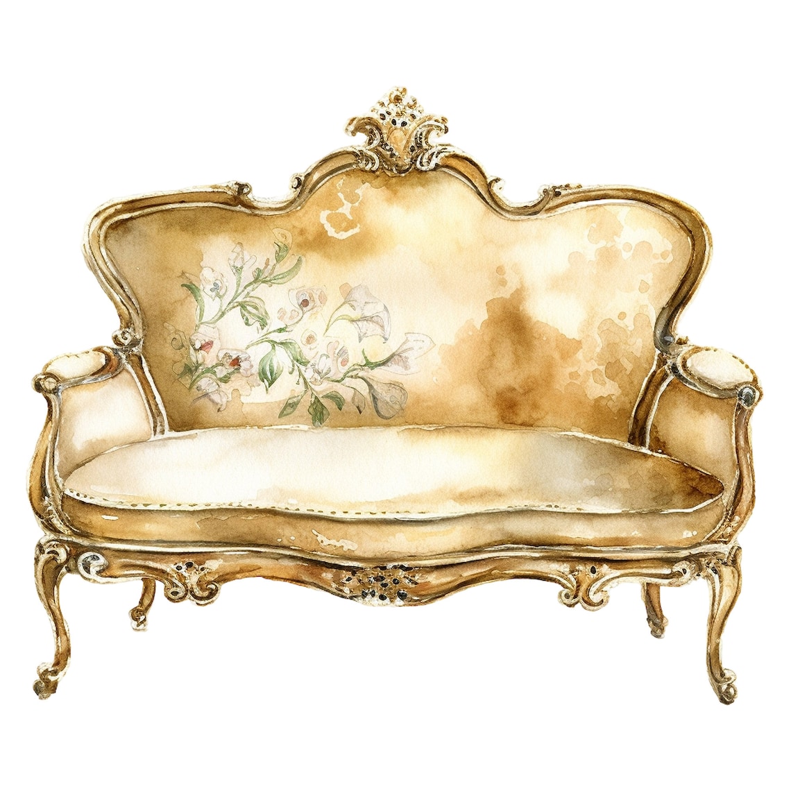 10 Watercolor Antique Sofa Furniture Clipart - Digital Download PNG ...