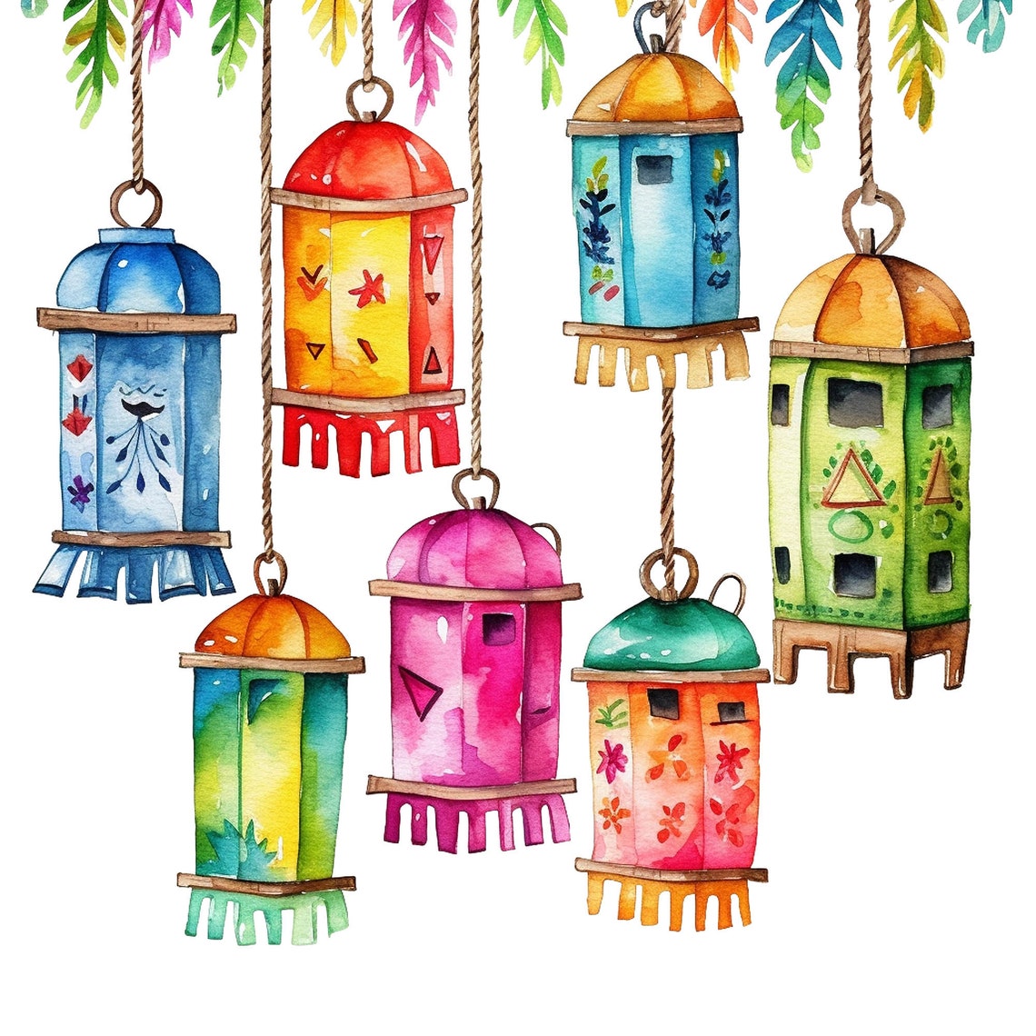 10 Watercolor Tiki Party Lanterns Clipart Digital Download PNG Files ...